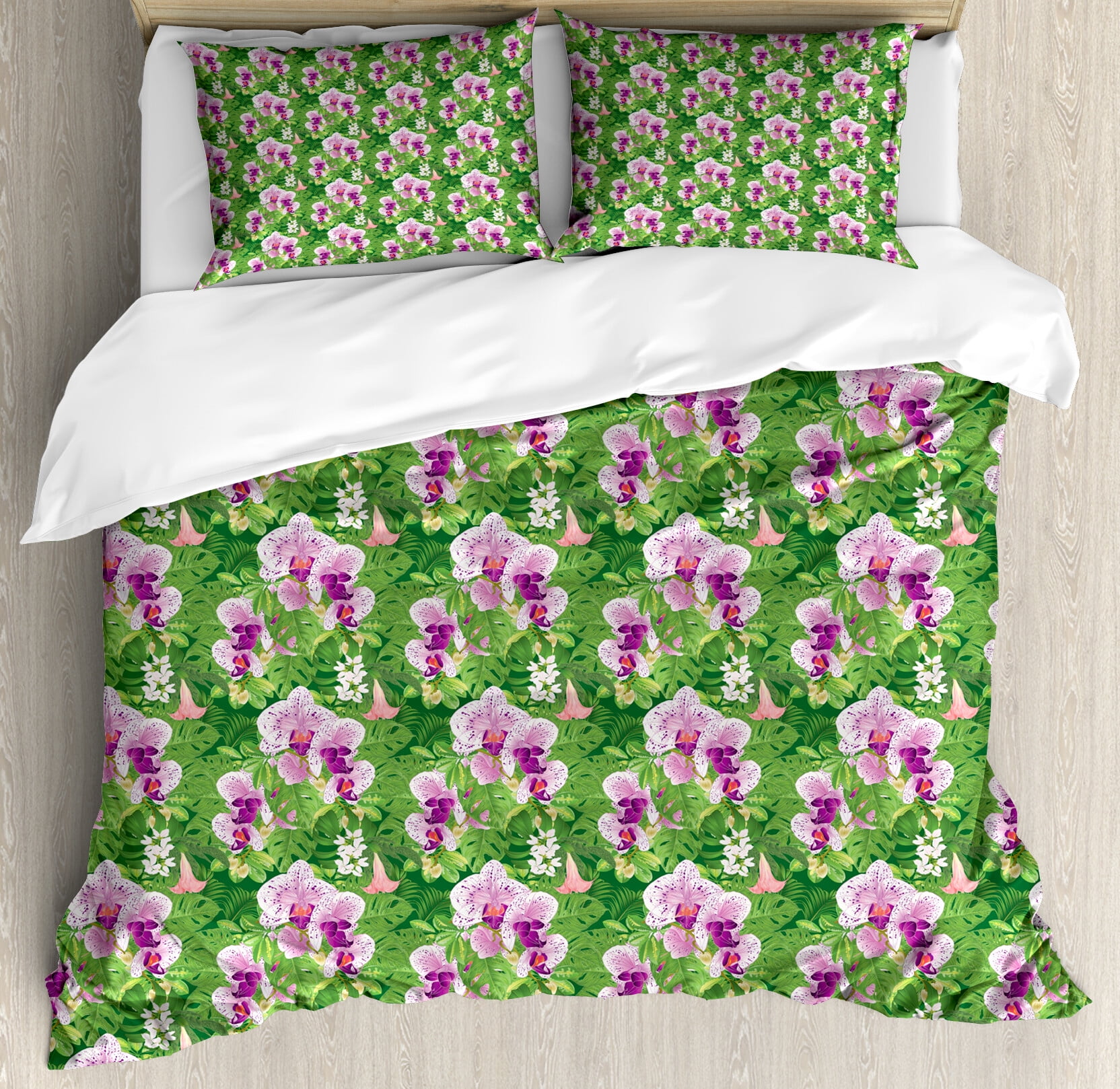 Philodendron Duvet Cover Set, Vivid Tropical Phalaenopsis Flowers ...