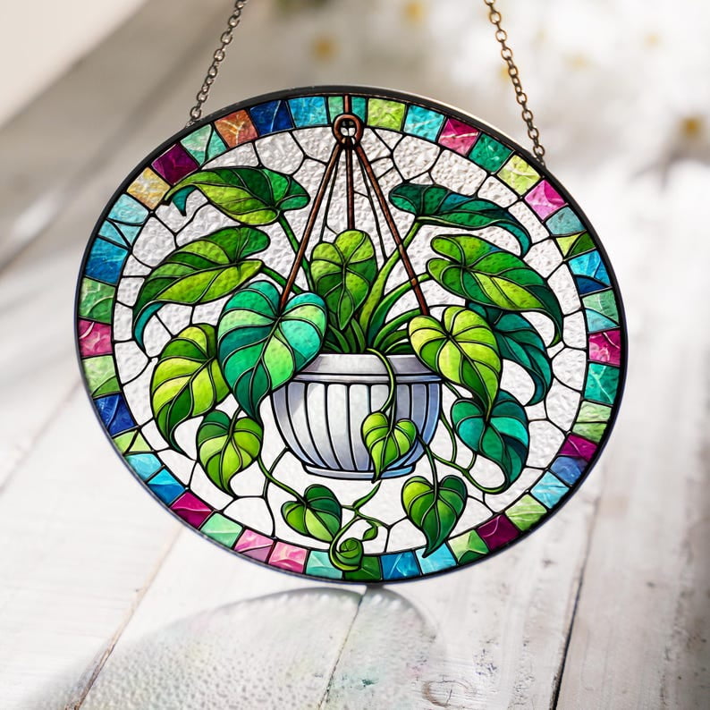Philodendron Plant GLASS Decor, Plant Lover Decor, Housewarming Gift ...