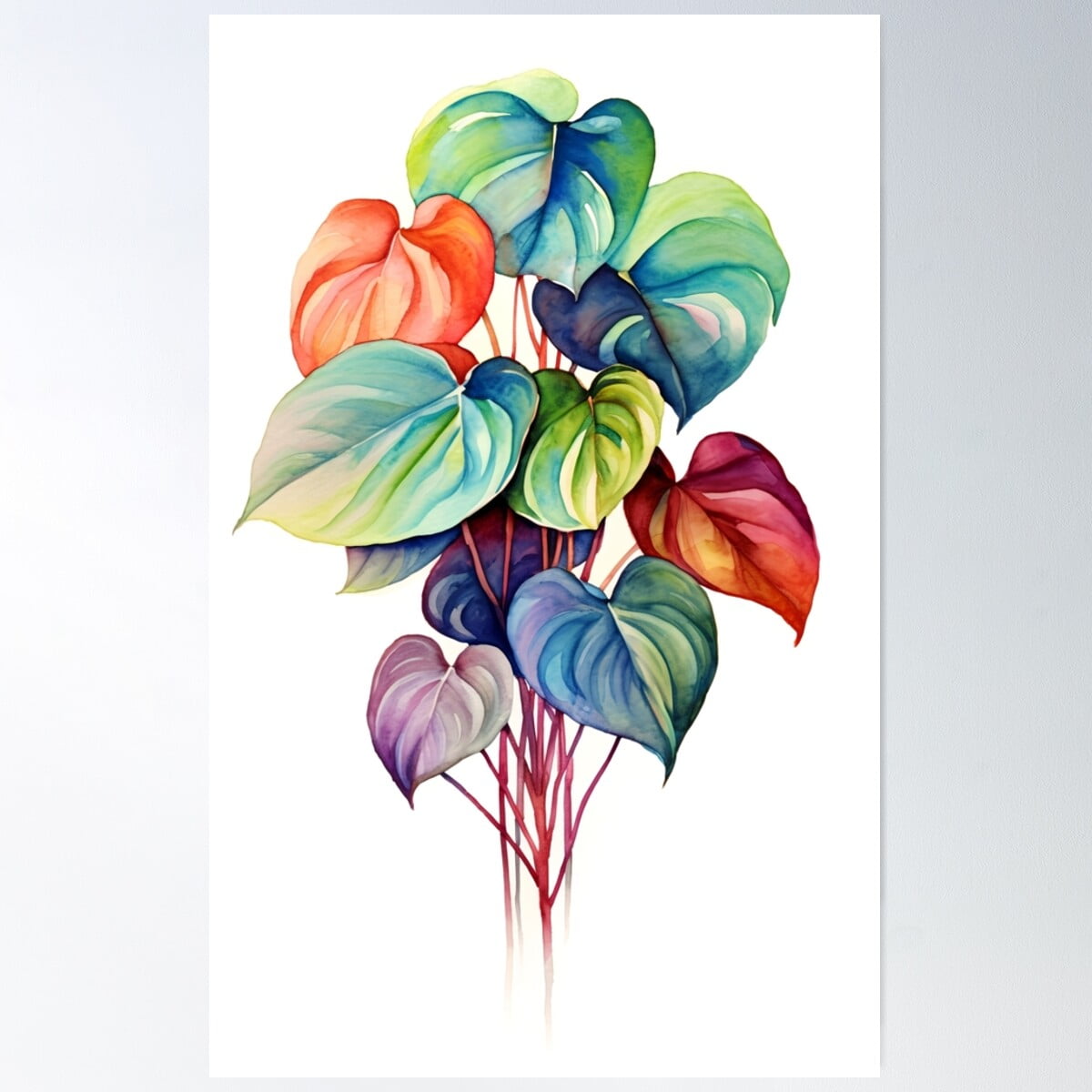 Philodendron Plant Minimalistic Watercolor Art 6 Poster Wall Art ...