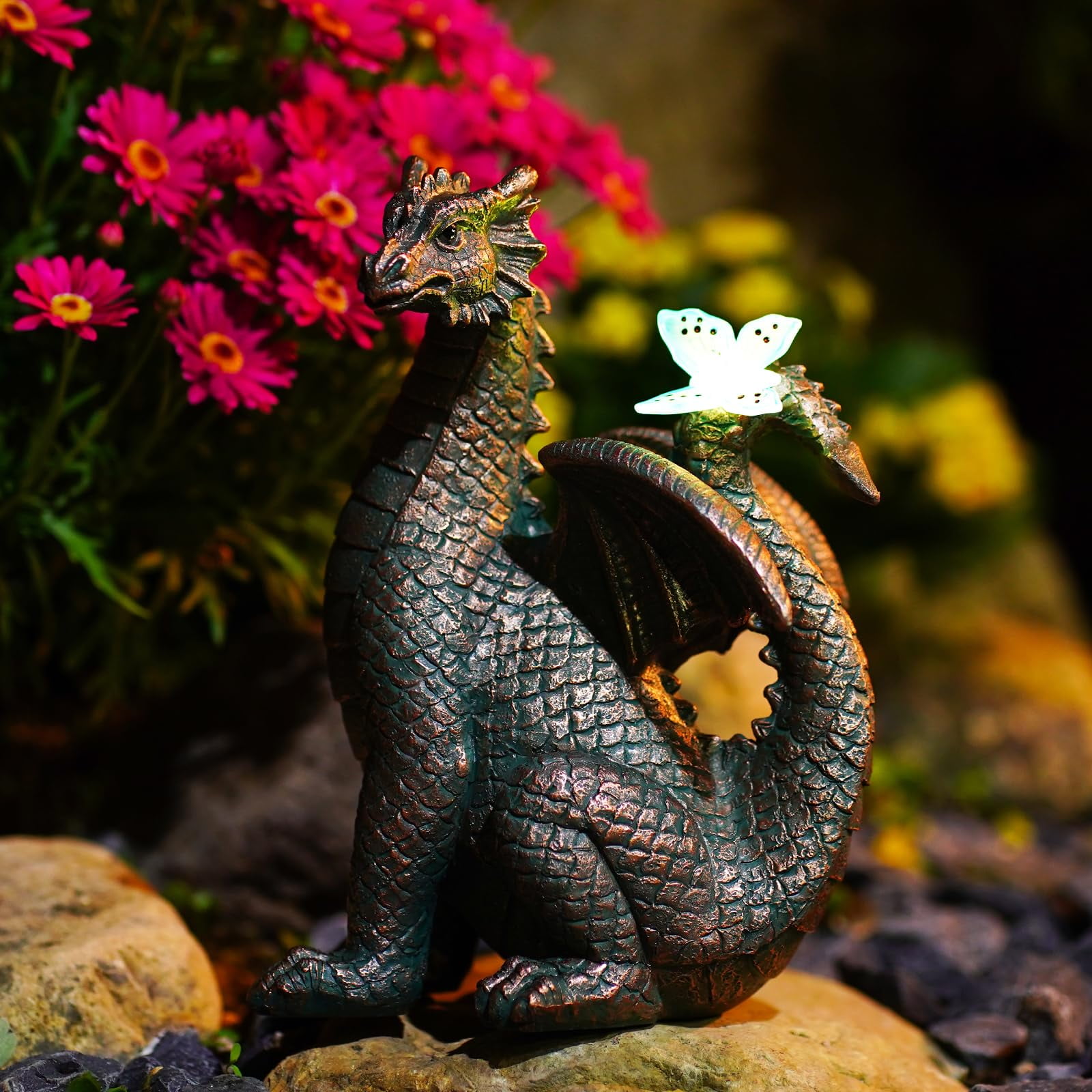 Philodwell Garden Decor Solar Dragon Statues: Outside Sculptures with Butterfly Clearance for ...