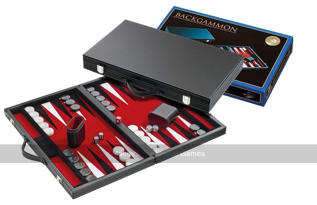 Philos 18.5-inch Backgammon Set in Black Case with Red Felt Surface ...