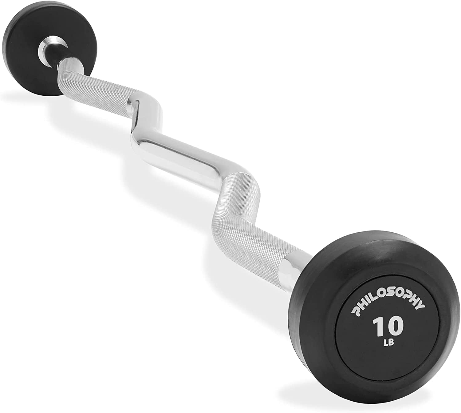 Philosophy Gym Rubber Fixed Barbell, Pre-Loaded Weight EZ Curl Bar for ...