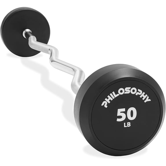 Philosophy Gym Rubber Fixed Barbell, Pre-Loaded Weight EZ Curl Bar for ...