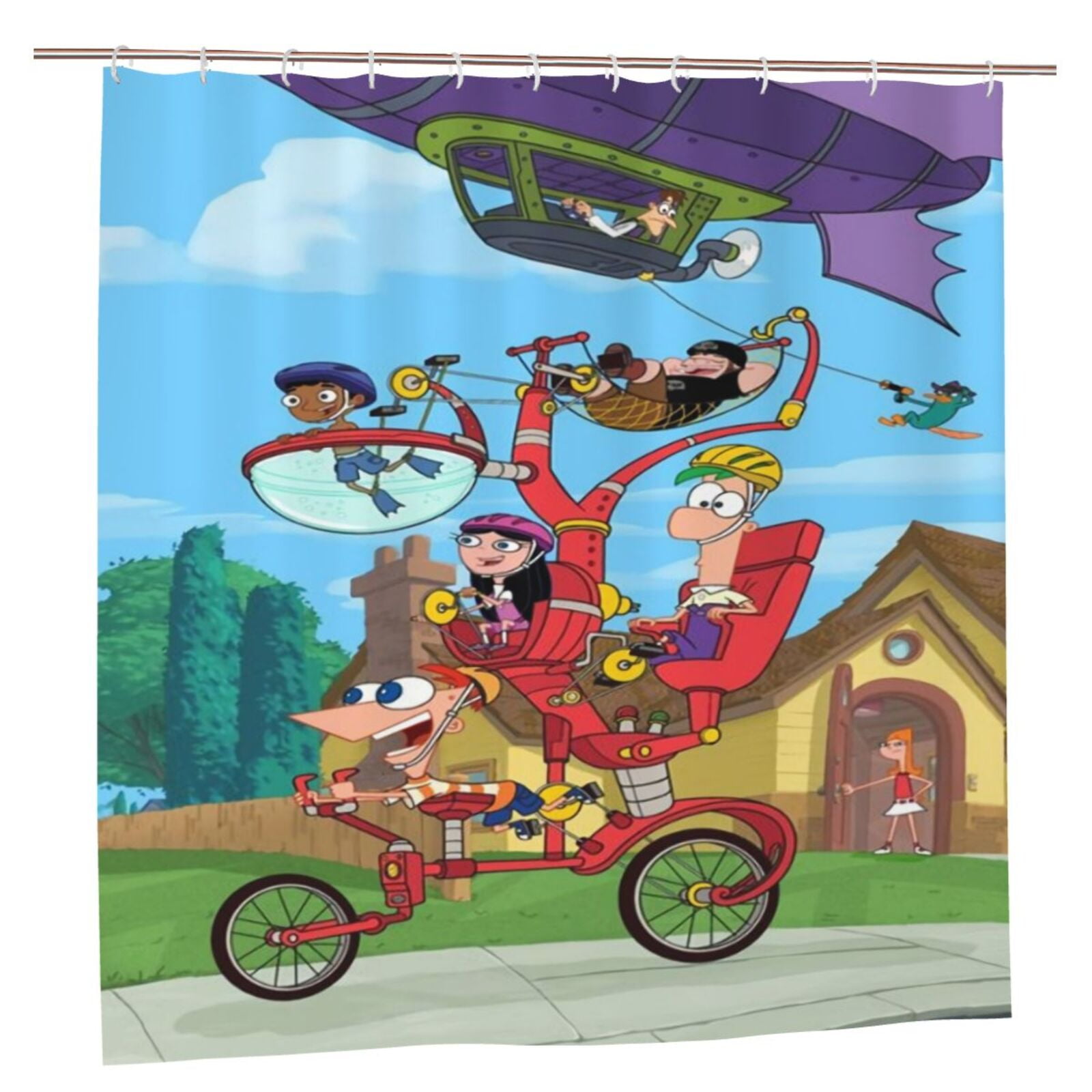 Phineas And Ferb Cartoon Shower Curtain 72" X 72" Anime Bathroom Decor ...