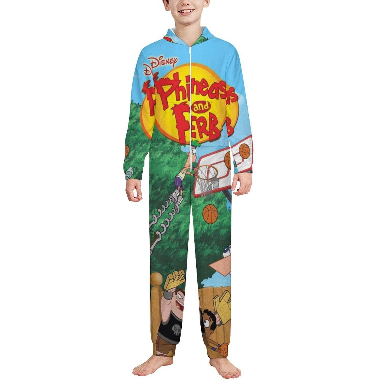 Phineas And Ferb Hooded Union Suit One Piece Pajama Outfit PJs ...