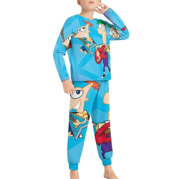 Phineas And Ferb Ki-ds Pajamas 2 Piece Pjs Set Little Big Bo-ys Gi-rls ...