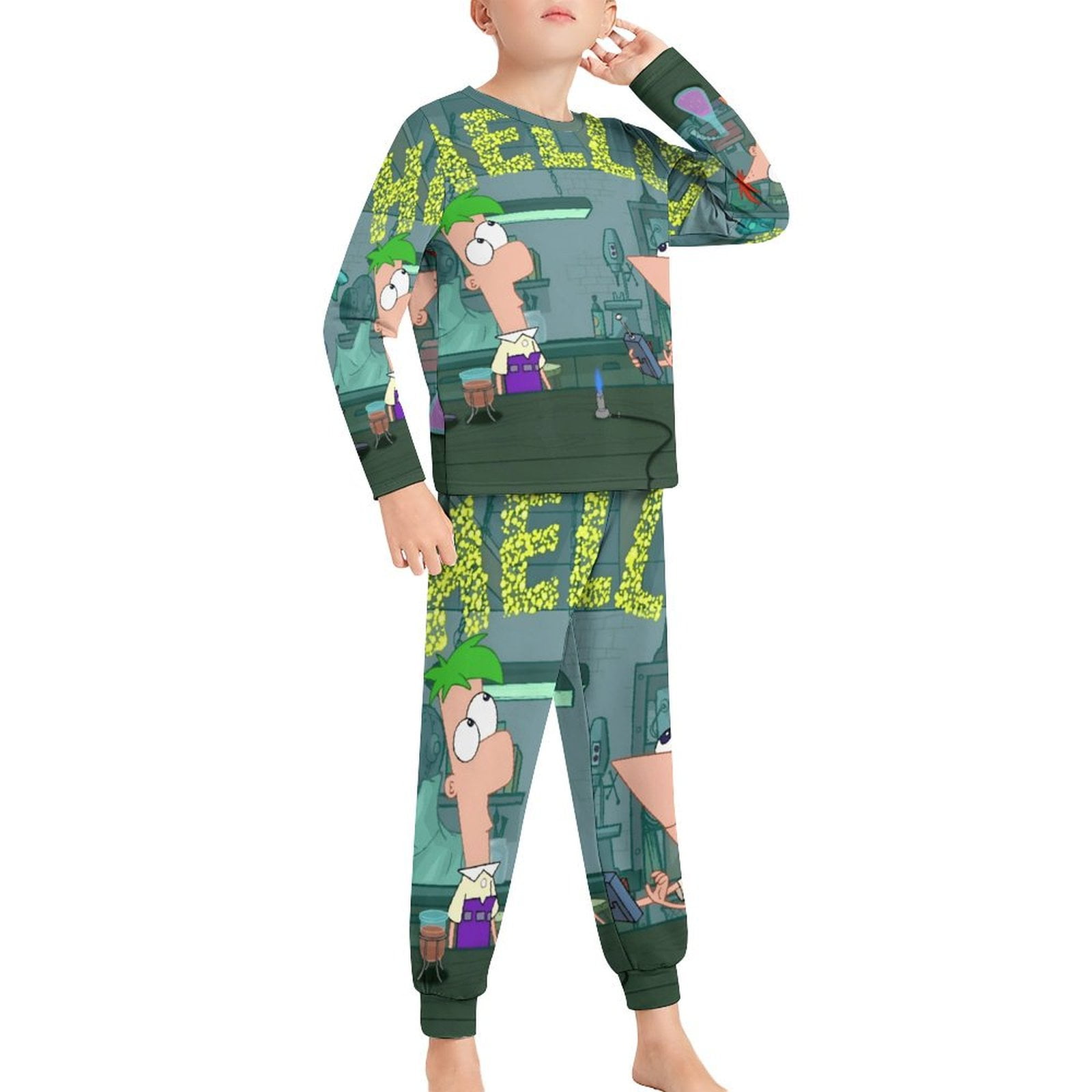 Phineas And Ferb Ki-ds Pajamas 2 Piece Pjs Set Little Big Bo-ys Gi-rls ...
