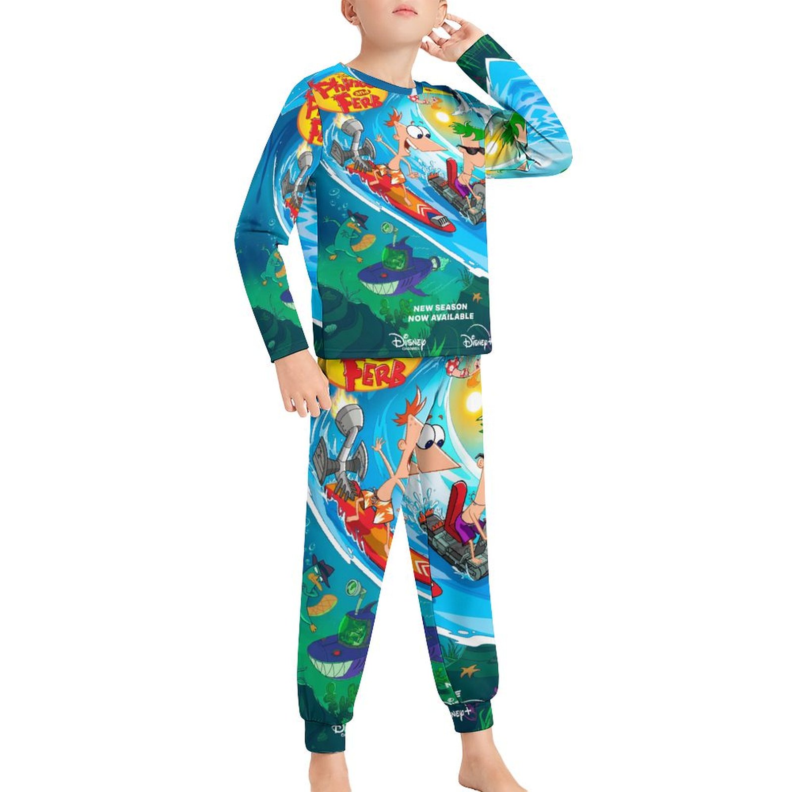 Phineas And Ferb Ki-ds Pajamas 2 Piece Pjs Set Little Big Bo-ys Gi-rls ...