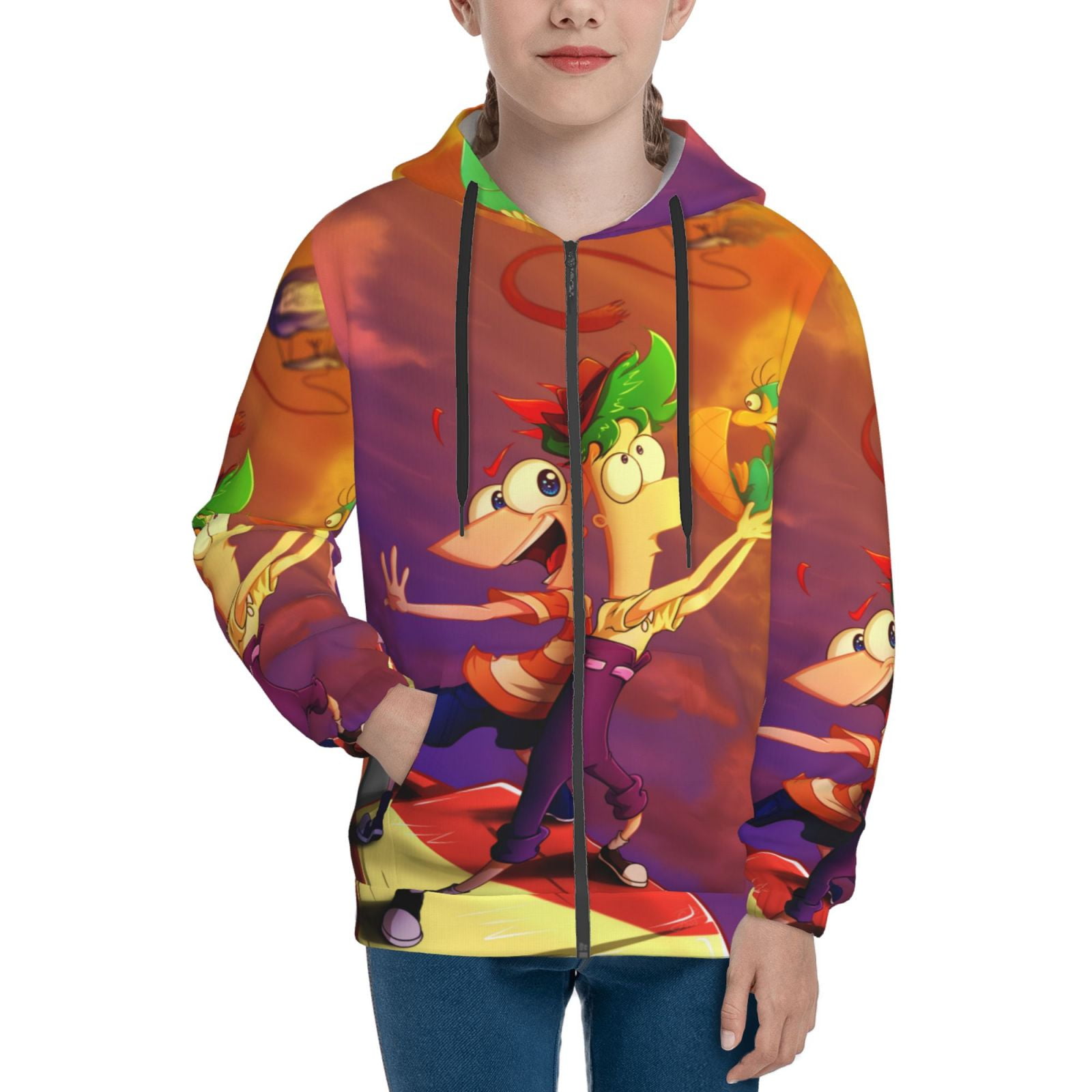 Phineas And Ferb Kids Zip-Up Hoodie 3d Print Hooded Sweatshirt With ...