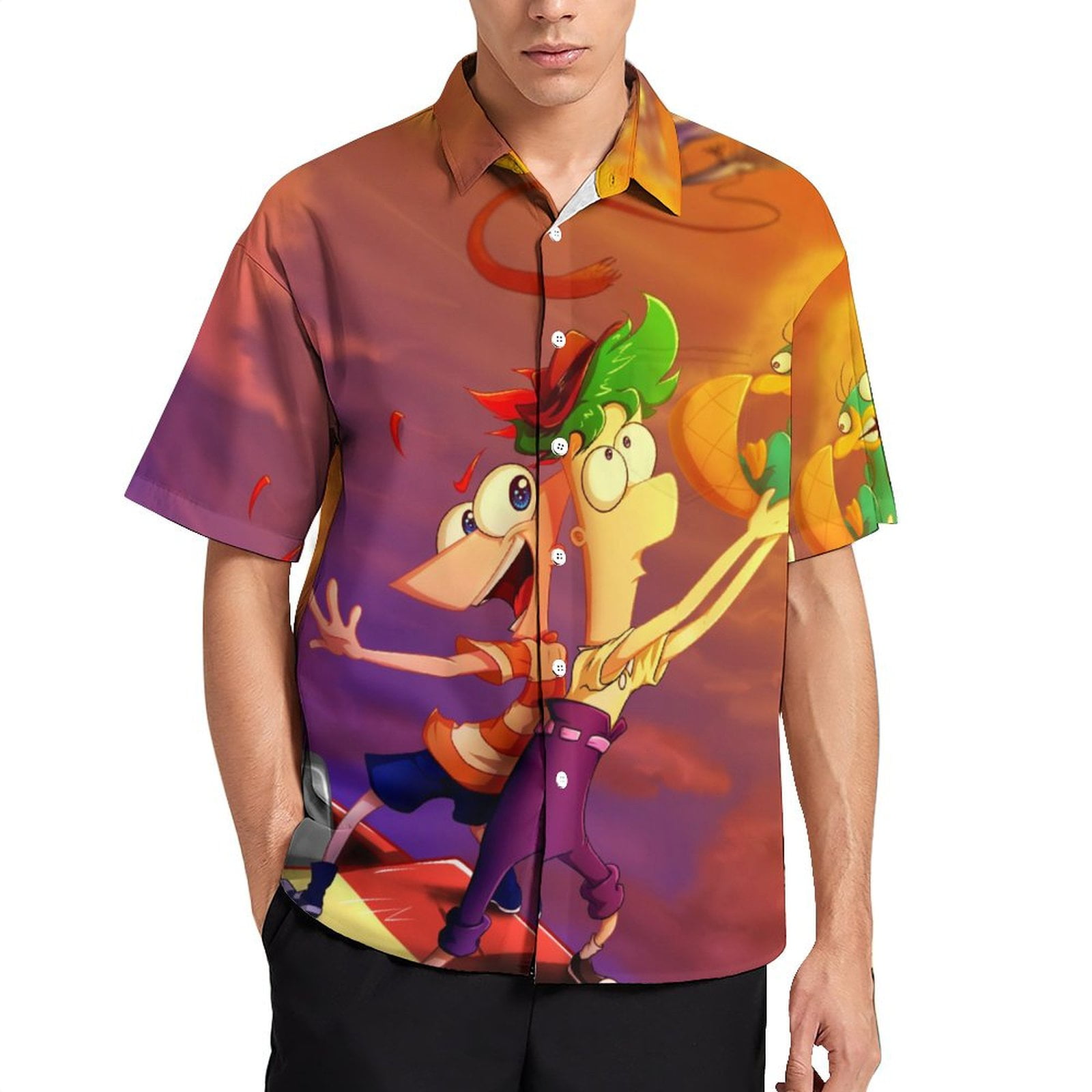 Phineas And Ferb Mens Hawaiian Shirt Loose Fit Shirts - Short Sleeve ...
