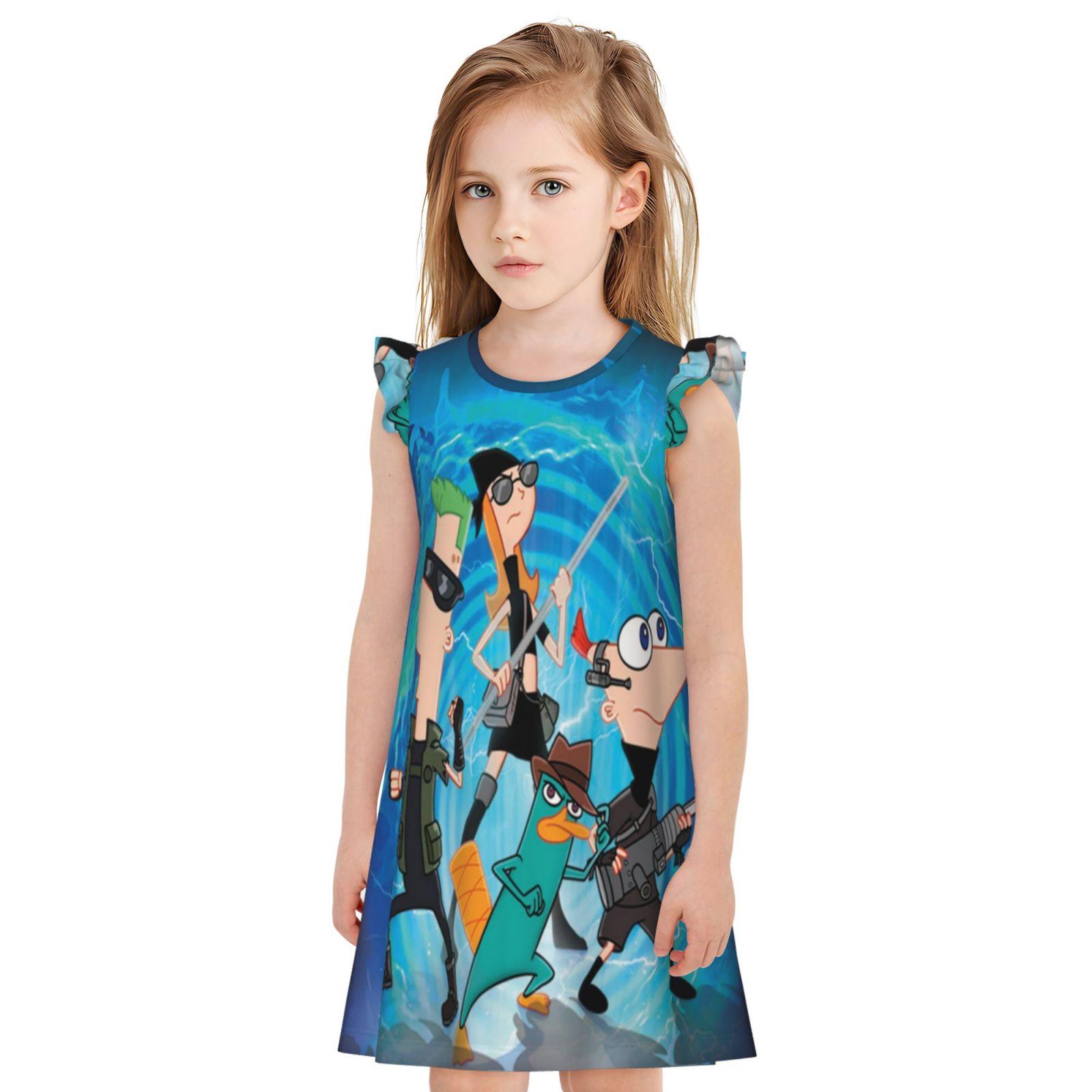 Phineas Fer Nightgowns Pajamas Dress 3D Printed Flutter Sleeve ...