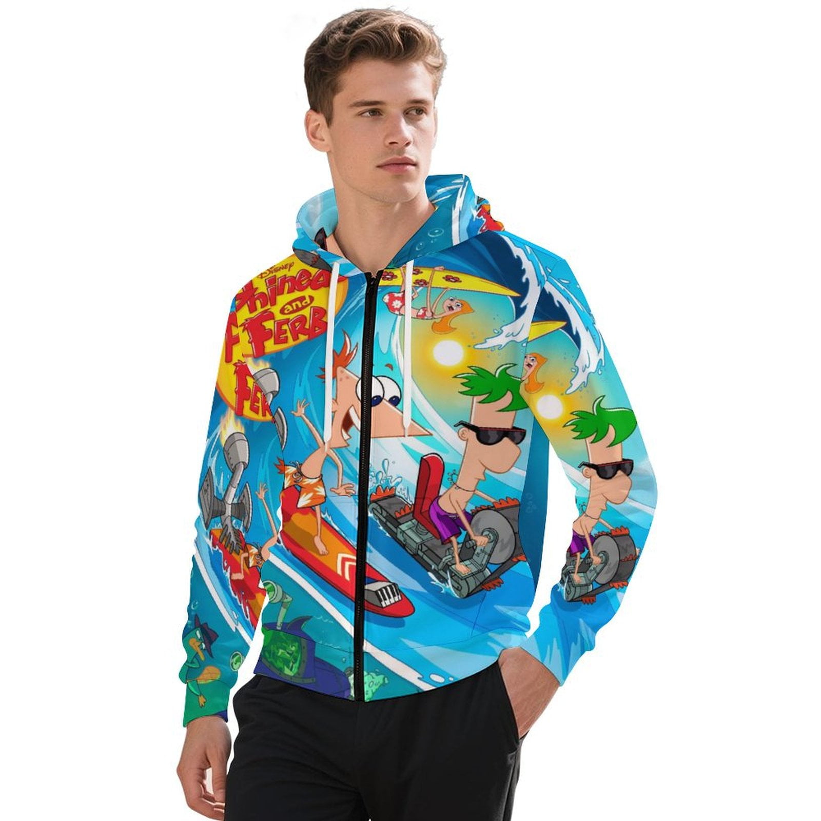 Phineas And Ferb Zip Up Hoodie 3D Print Pullover Hooded Full Zip ...