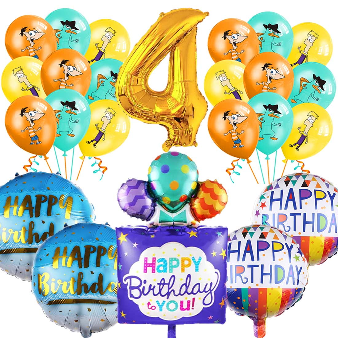Phineas and Ferb Balloons Party Supplies 4th Big Number Decorations ...