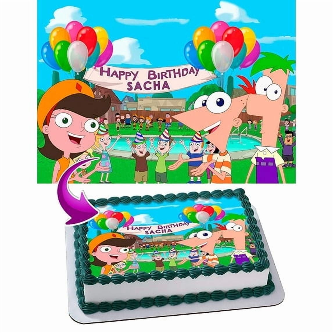 Phineas and Ferb Happy Birthday Edible Image Cake Topper For Quarter ...
