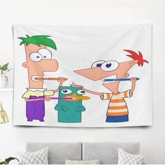 Phineas and Ferb Pattern Wall Hanging 50*60 Inches High-Quality Peach ...