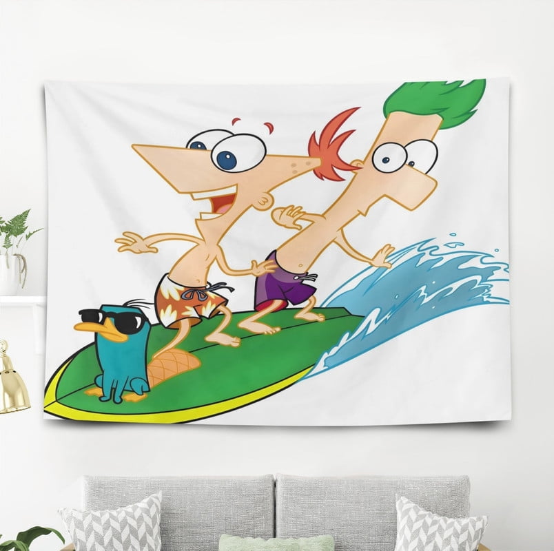 Phineas and Ferb pattern wall hanging 50*60 inches high-quality peach ...