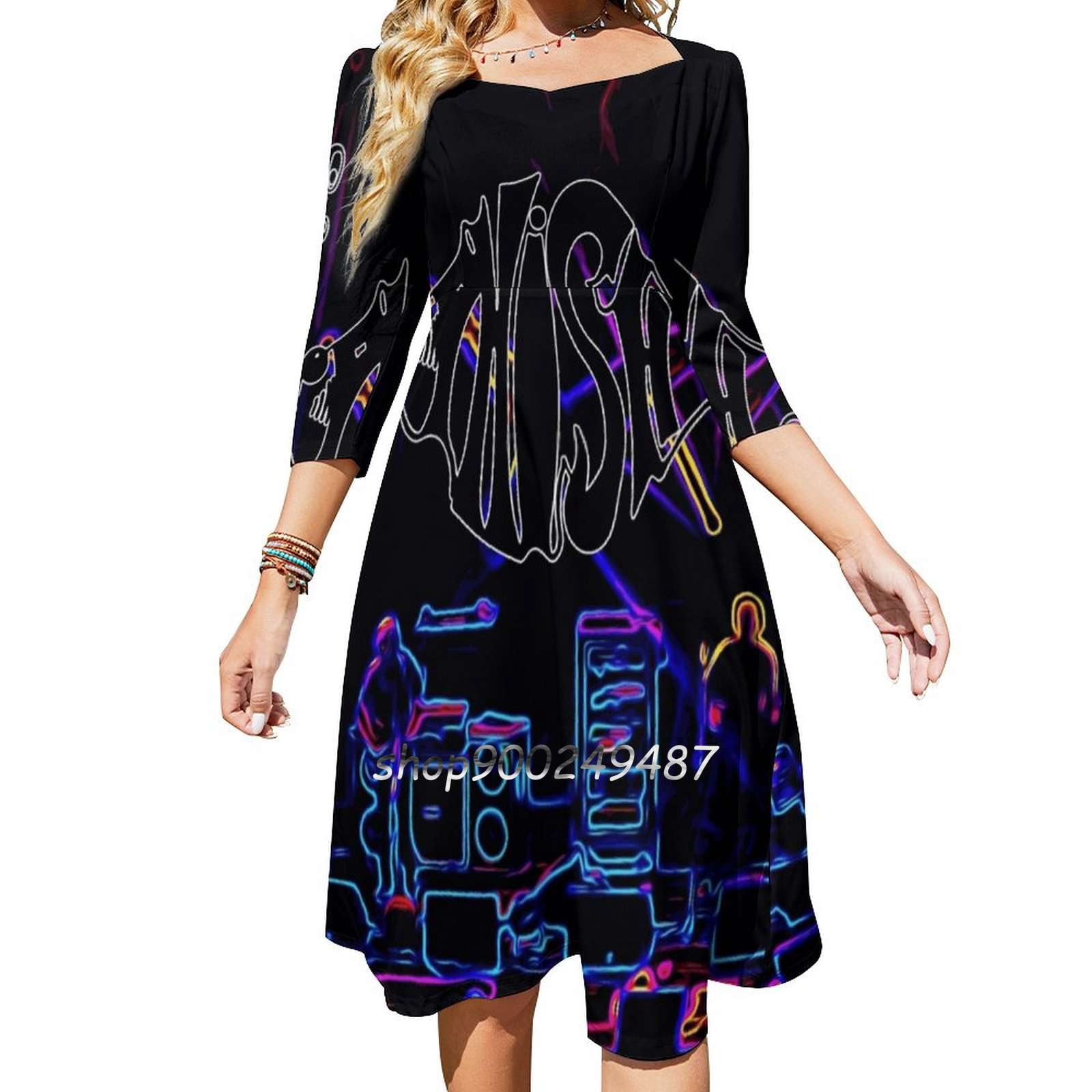 Phish Lamp Disco Electro Night Square Neck Dress Sweet Summer Dress ...