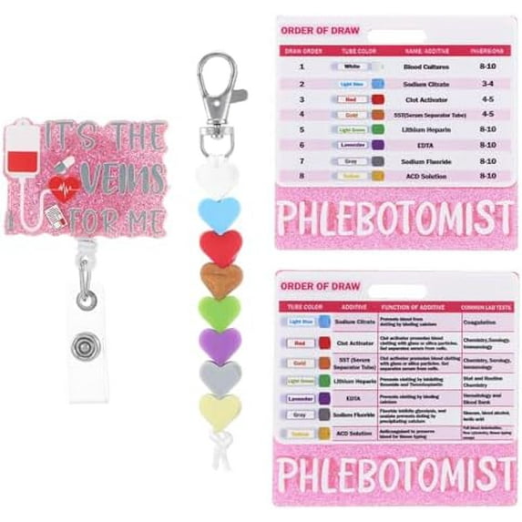 Phlebotomy Badge Reel, Order of Draw Phlebotomy Essentials, Pink ...