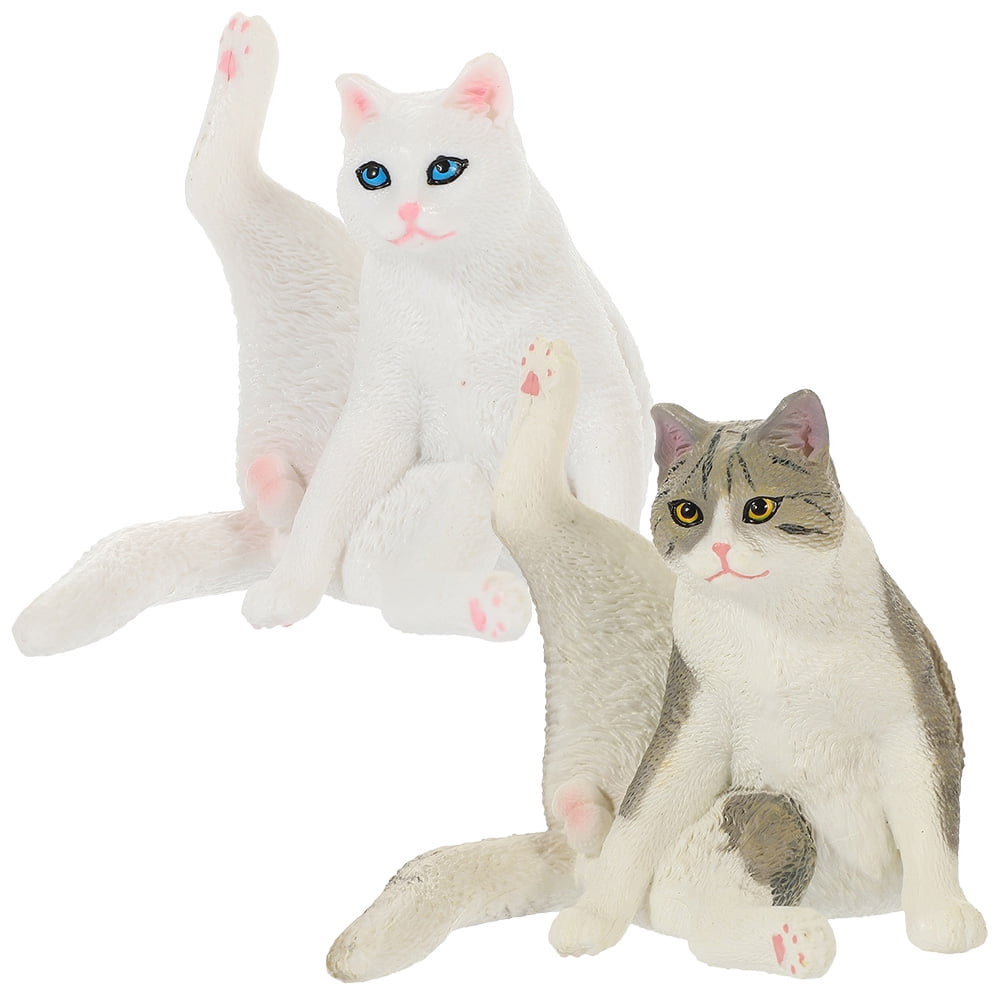 Phlegsive 2pcs Cat Figurine Lifelike Cat Sculpture Small Cat Figurine ...