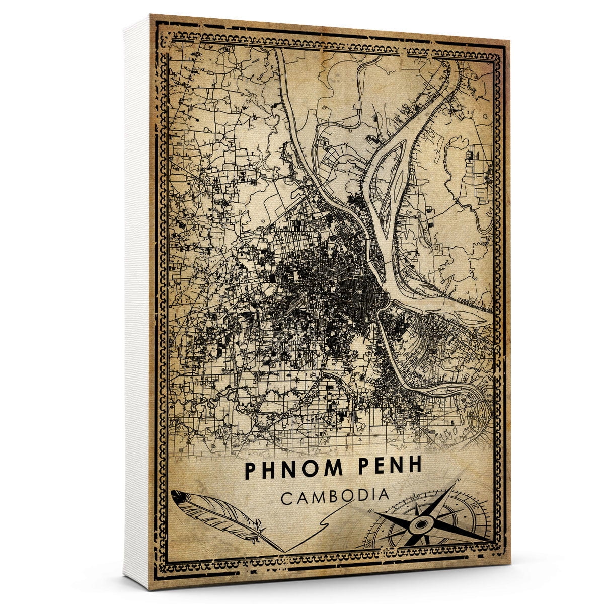 Phnom Penh Vintage Map Prints Canvas, Cambodia Map Art Canvas, Canvas ...