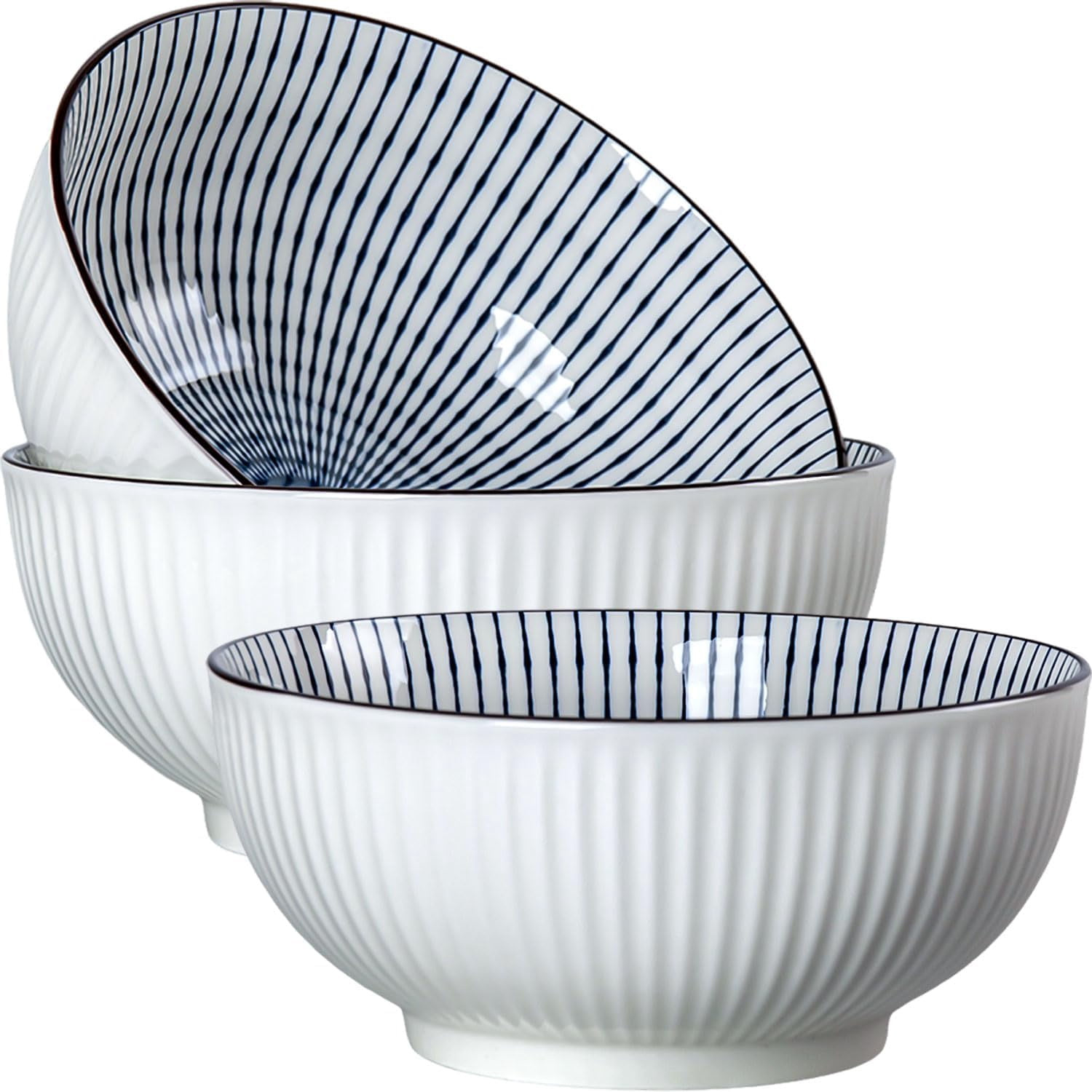 Pho Bowls, Blue and White Ceramic Japanese Ramen Bowls - Striped ...