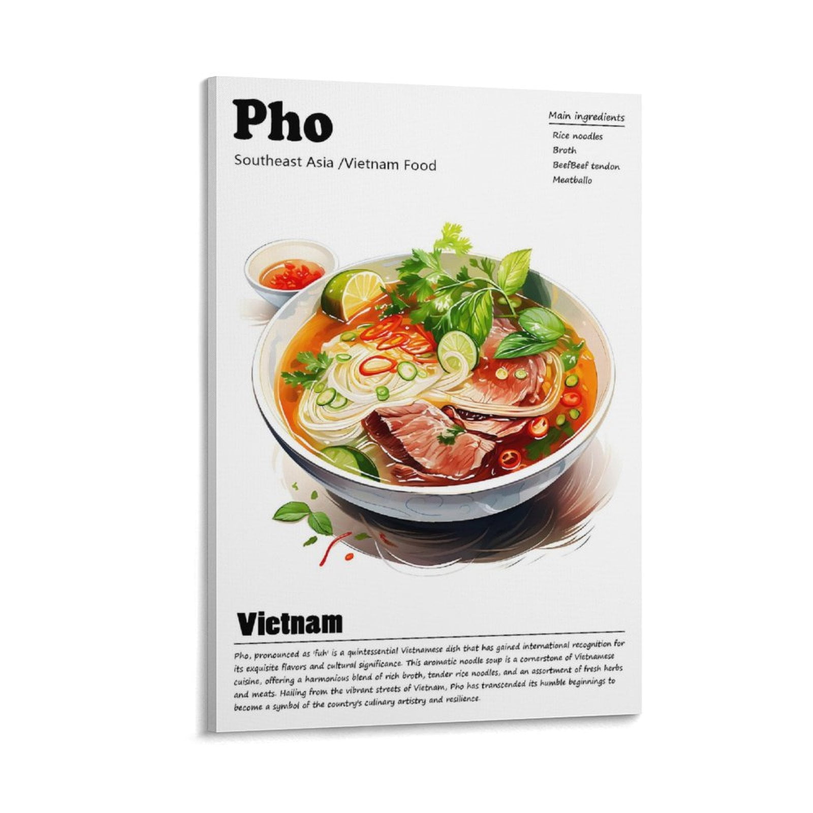Pho Poster, Food Wall Art, Vietnamese Food Canvas Print Kitchen Poster ...