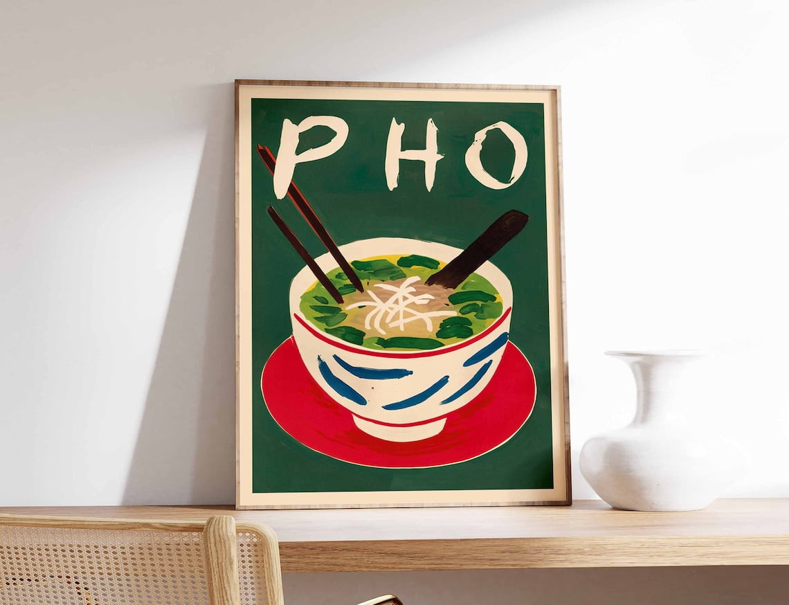 Pho Poster, Vietnamese Food Art, Asian Food Art, Kitchen Decor, Kitchen ...