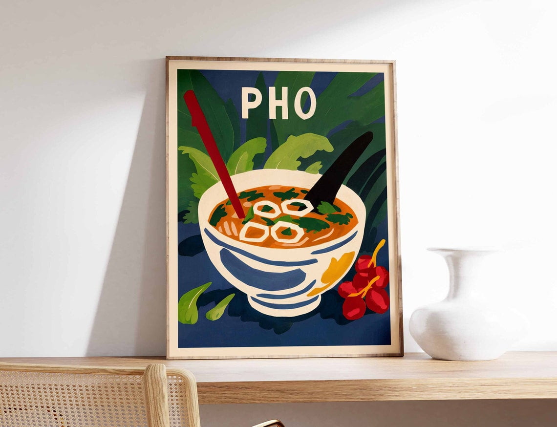 Pho Poster, Vietnamese Food Art, Asian Food Art, Kitchen Decor, Kitchen ...