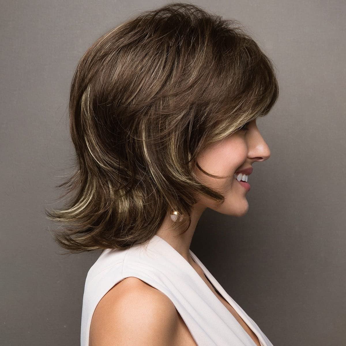 Phocas Short Brown Wigs for Women Mixed Blonde Mullet Wig Wefted Wig ...
