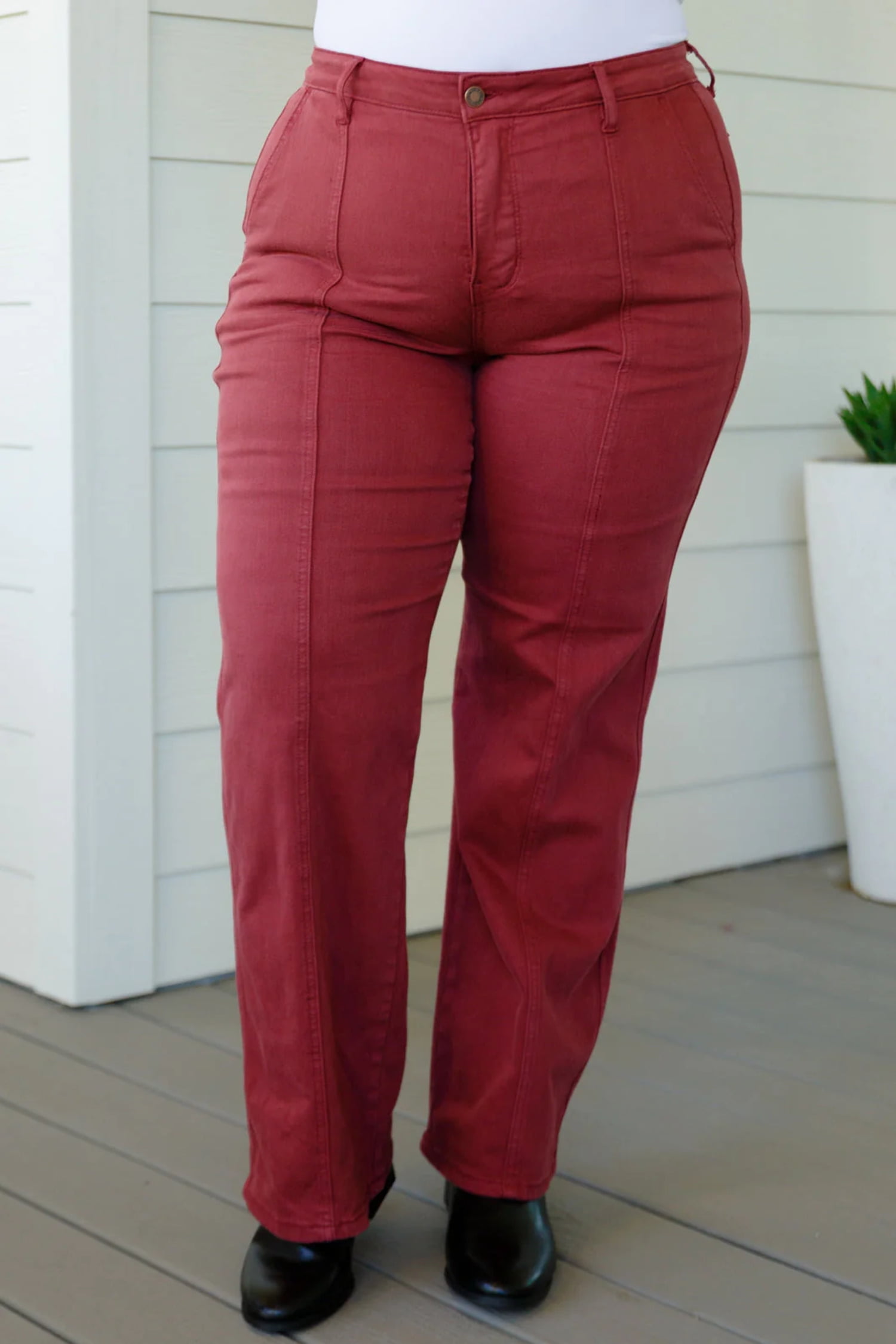 Phoebe High Rise Front Seam Straight Jeans in Burgundy - Walmart.com