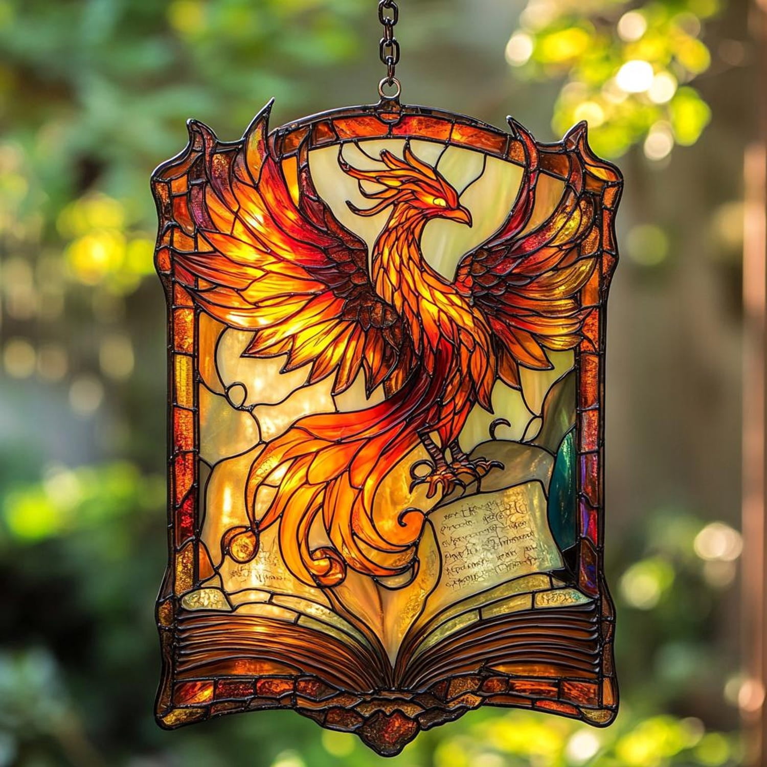Phoenix Acrylic Faux Stained Glass Suncatcher - Fiery Window Hanging ...