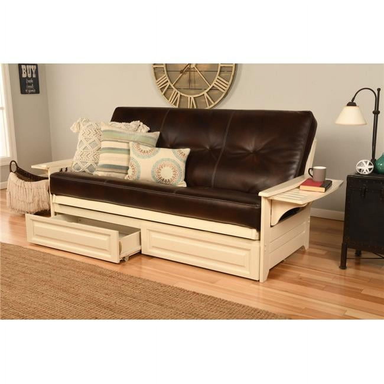 Phoenix Antique White Futon Frame with Oregon Trail Java Mattress ...