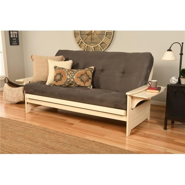 Phoenix Antique White Futon Frame with Suede Gray Mattress - Full Size ...