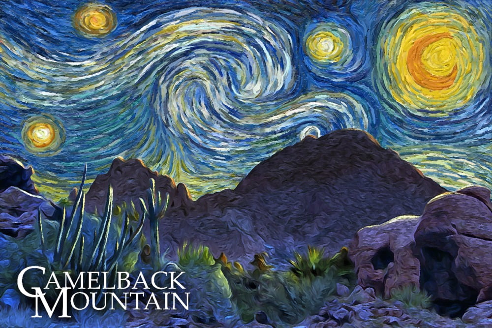 Phoenix, Arizona, Camelback Mountain, Starry Night (12x18 Wall Art ...