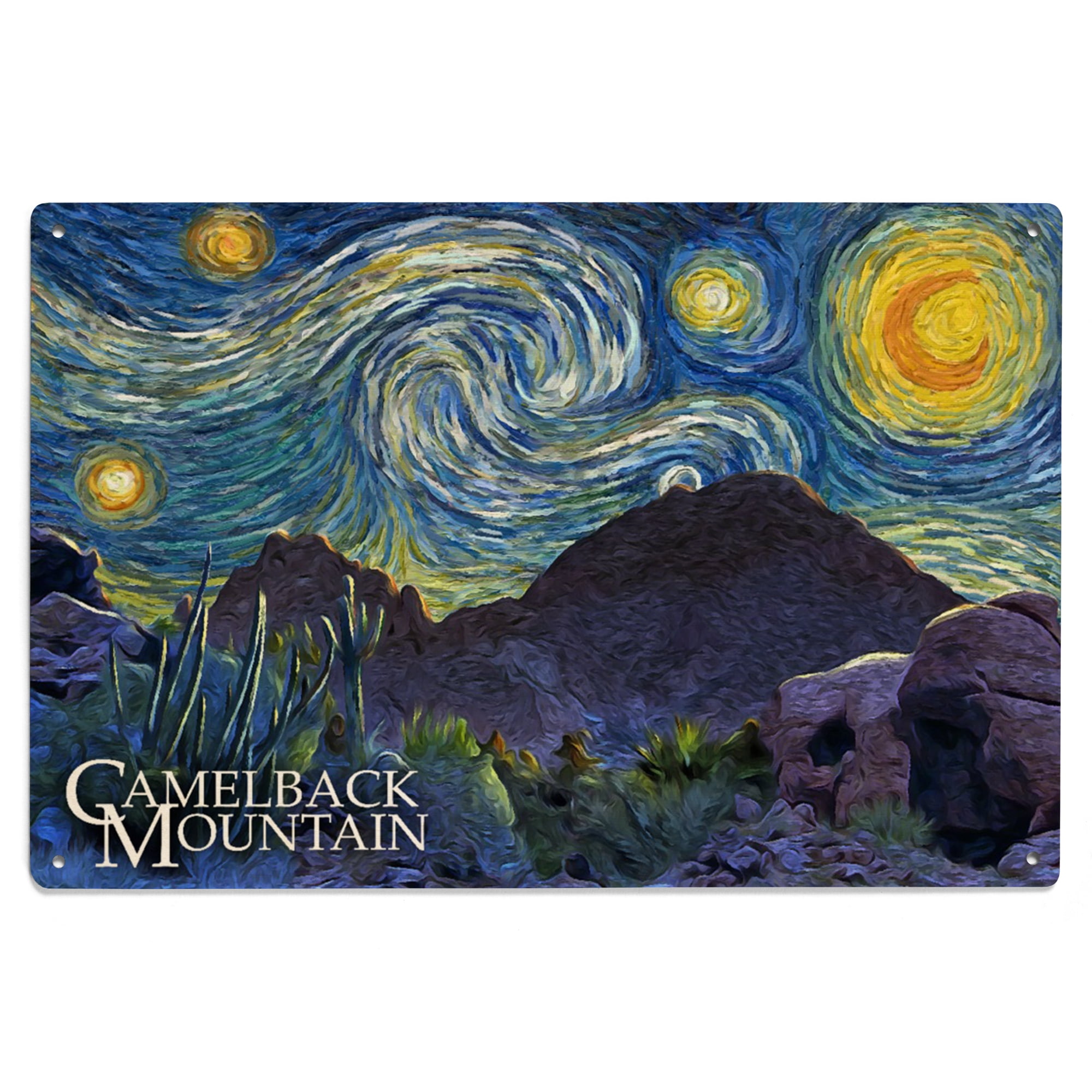 Phoenix, Arizona, Camelback Mountain, Starry Night Birch Wood Wall Sign ...