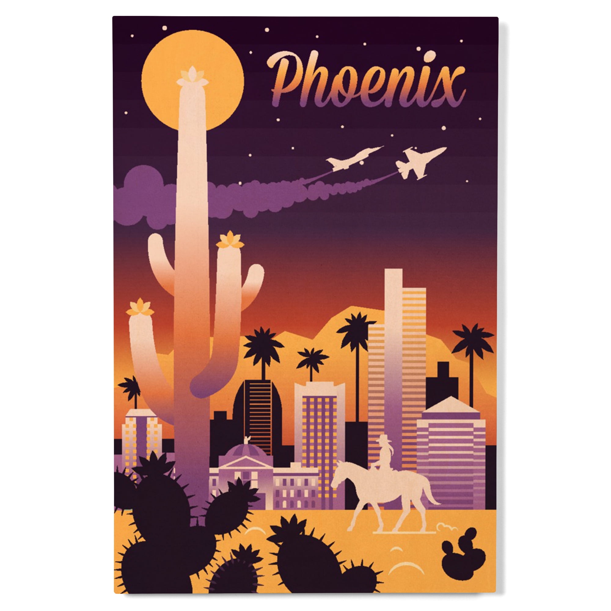 Phoenix, Arizona, Retro Skyline Chromatic Series Birch Wood Wall Sign ...