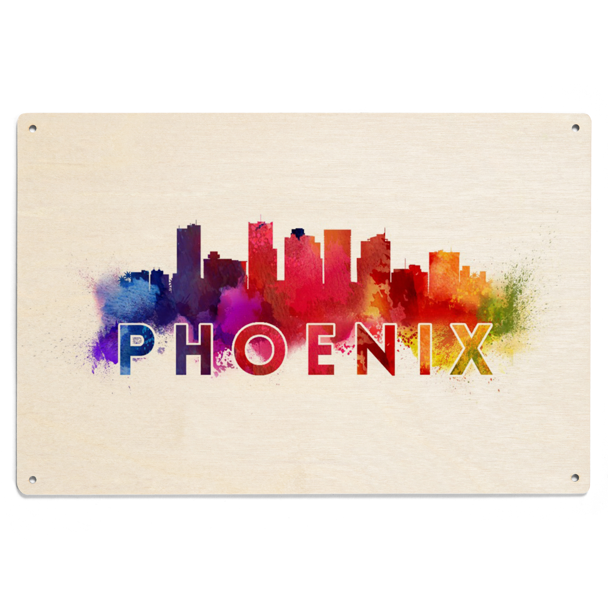 Phoenix, Arizona, Skyline Abstract, Contour Birch Wood Wall Sign (6x9 ...