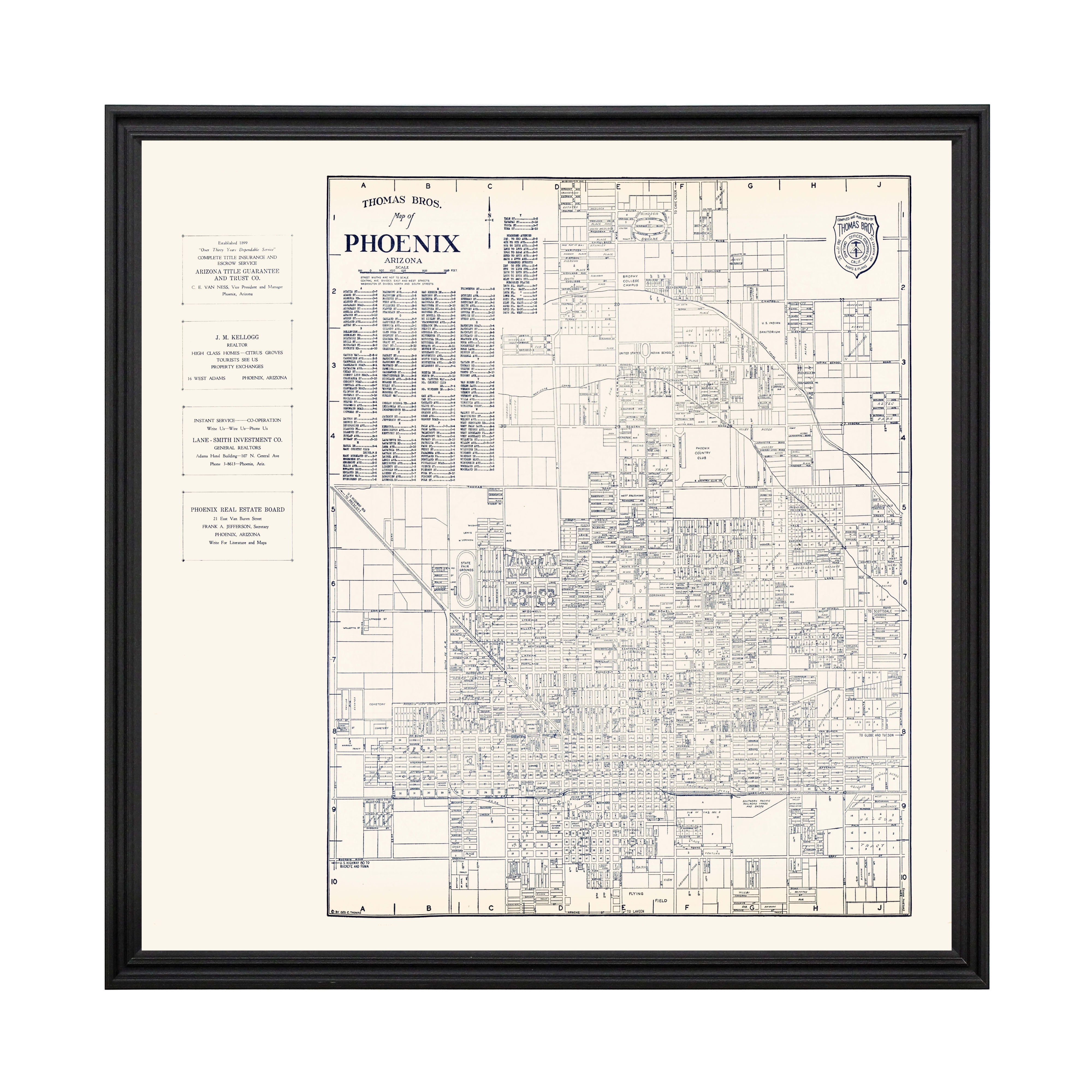 Phoenix Art, 1920 Vintage Map of Phoenix Arizona, AZ History Wall Decor ...