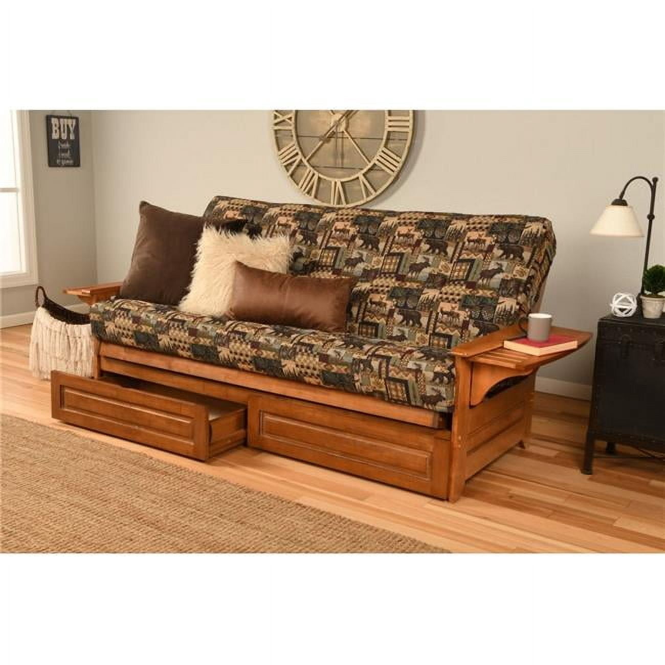 Phoenix Barbados Futon Frame with Peters Cabin Mattress & Storage ...