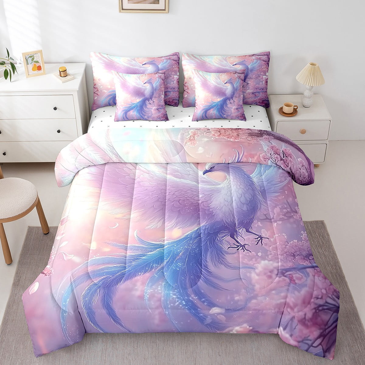 Phoenix Bed In A Bag Cherry Blossom Queen Size Comforter Set 7-Piece ...