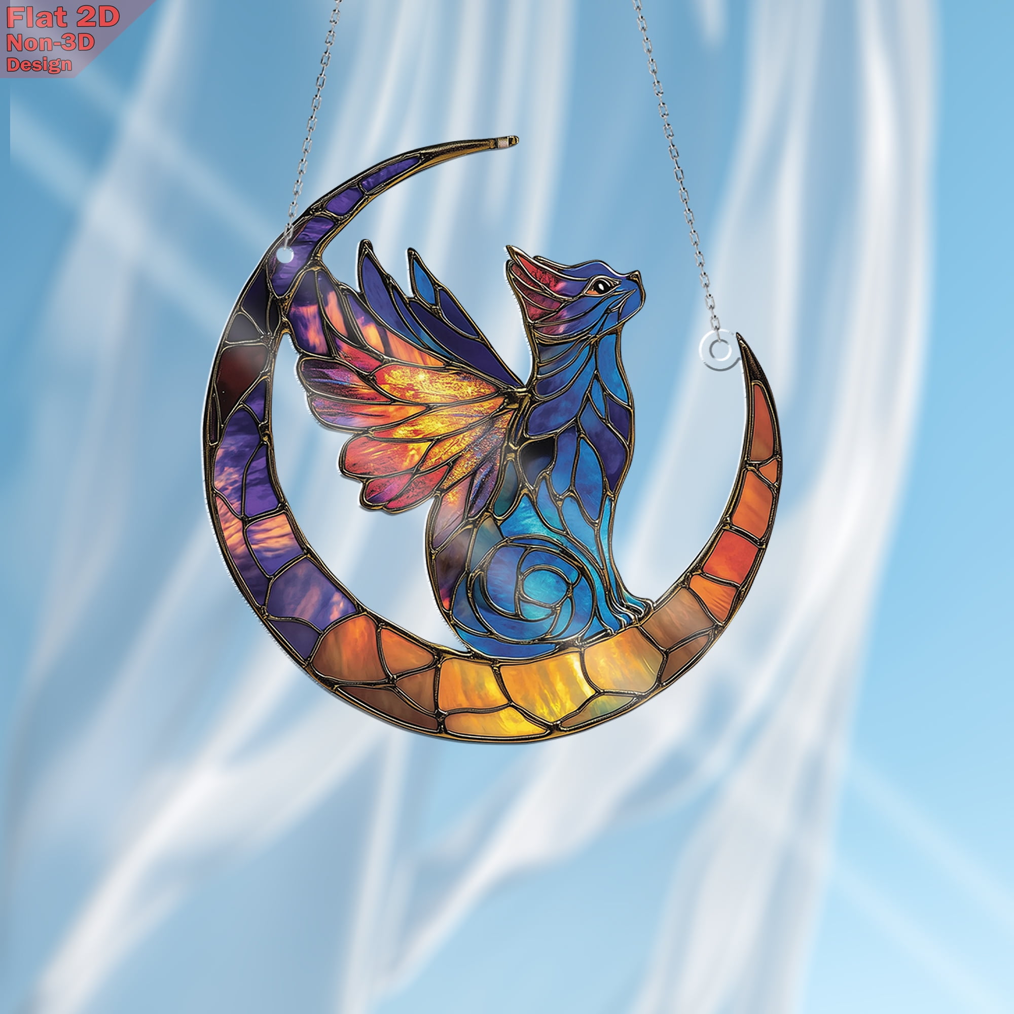 Phoenix Bird and Crescent Moon Window Hanging Acrylic Decor, Flat 2D ...