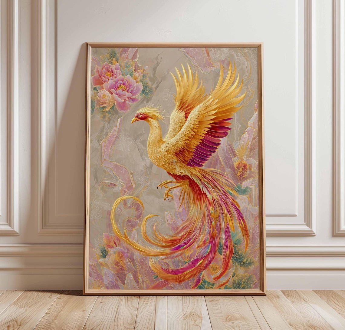 Phoenix Bird Wall Art Mystical Fire Bird Poster Chinese Mythology ...