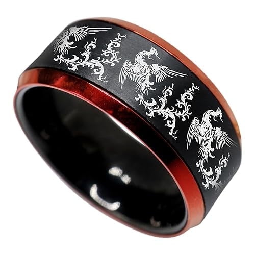 Phoenix Bird Wedding Band Engraved Phoenix Wedding Ring Chinese Phoenix ...