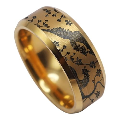 Phoenix Bird Wedding Band Engraved Phoenix Wedding Ring Chinese Phoenix ...