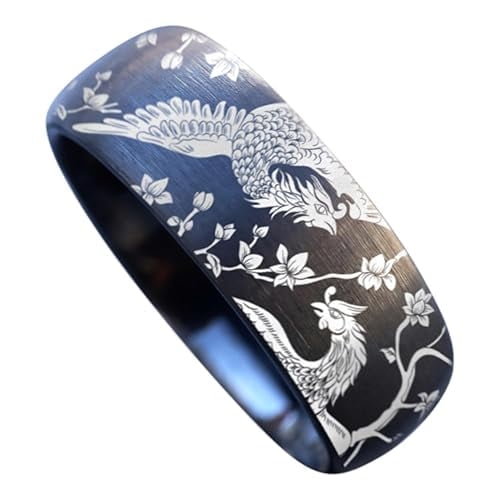 Phoenix Bird Wedding Band Engraved Phoenix Wedding Ring Chinese Phoenix ...