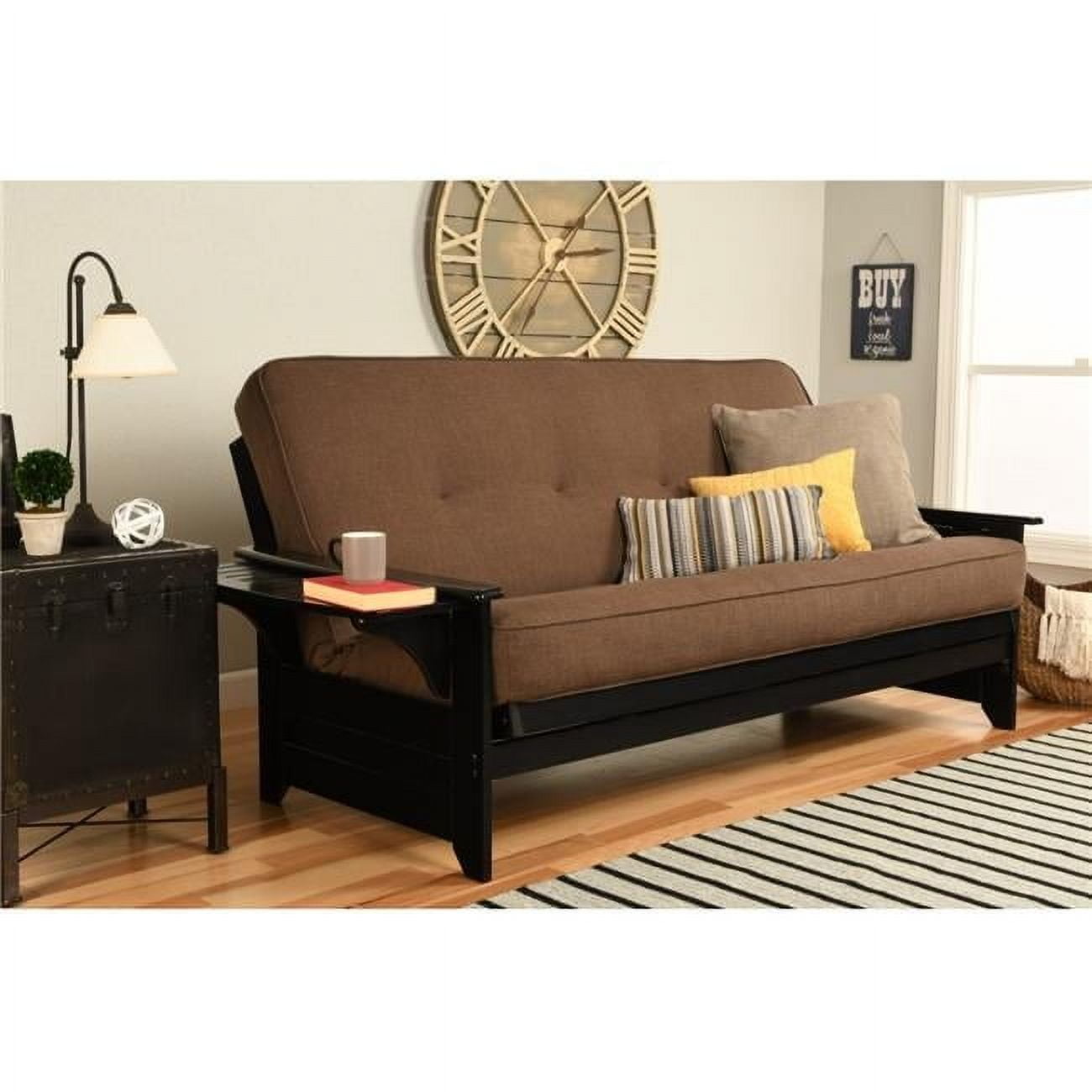 Phoenix Black Futon Frame with Linen Cocoa Mattress - Full Size ...