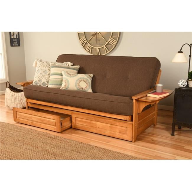 Phoenix Butternut Futon Frame with Linen Cocoa Mattress & Storage ...