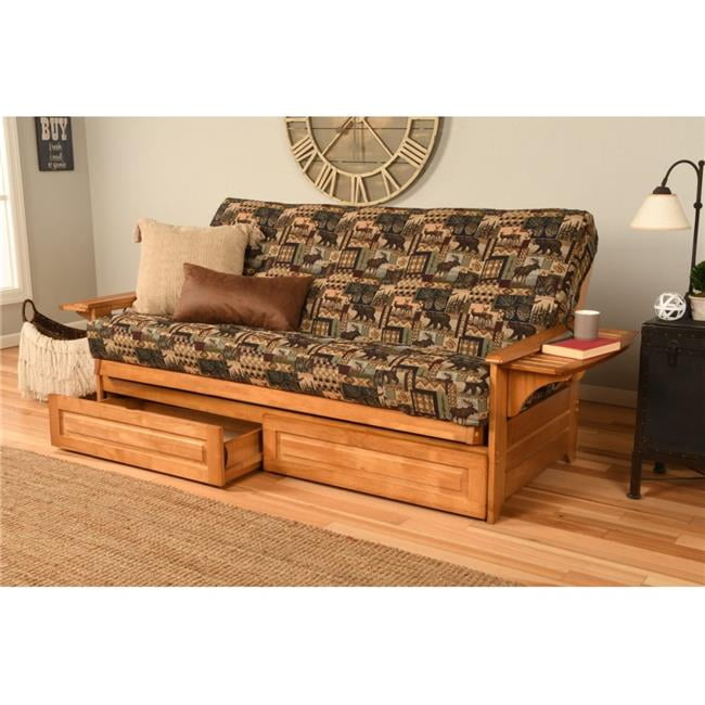 Phoenix Butternut Futon Frame with Peters Cabin Mattress & Storage ...