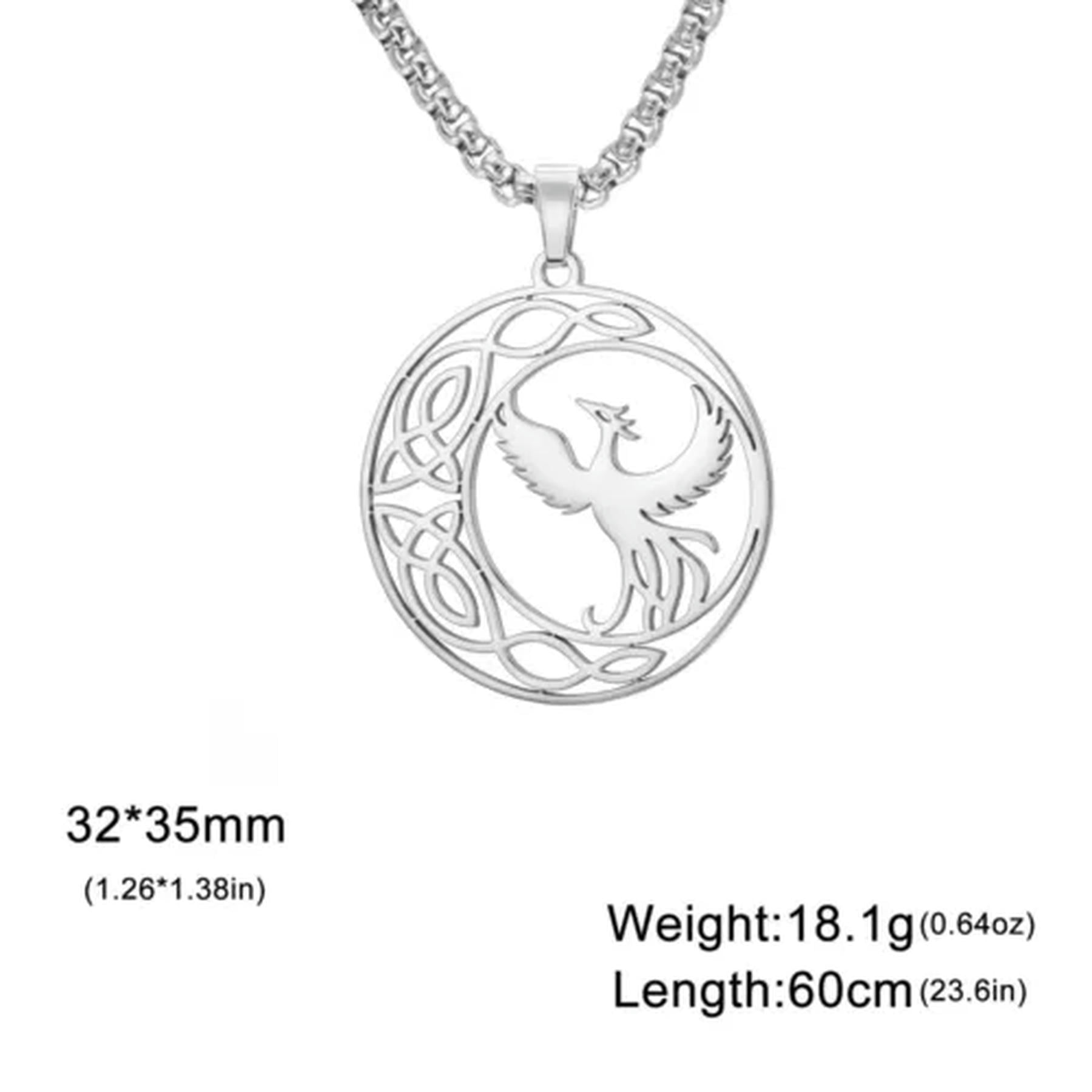 Phoenix Celtic Knot Moon Pendant Necklace Stainless Steel Amulet ...