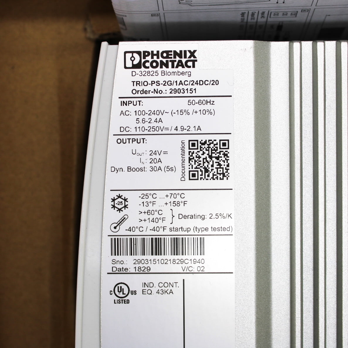 Phoenix Contact 24VDC 20A AC-DC Power Supply TRIO-PS-2G/1AC/24DC/20 ...